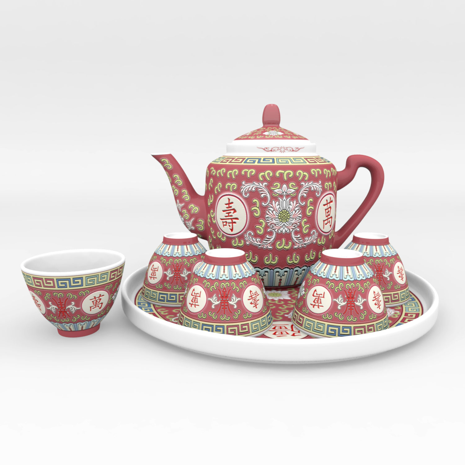 3d model traditional chinese porcelain tea set