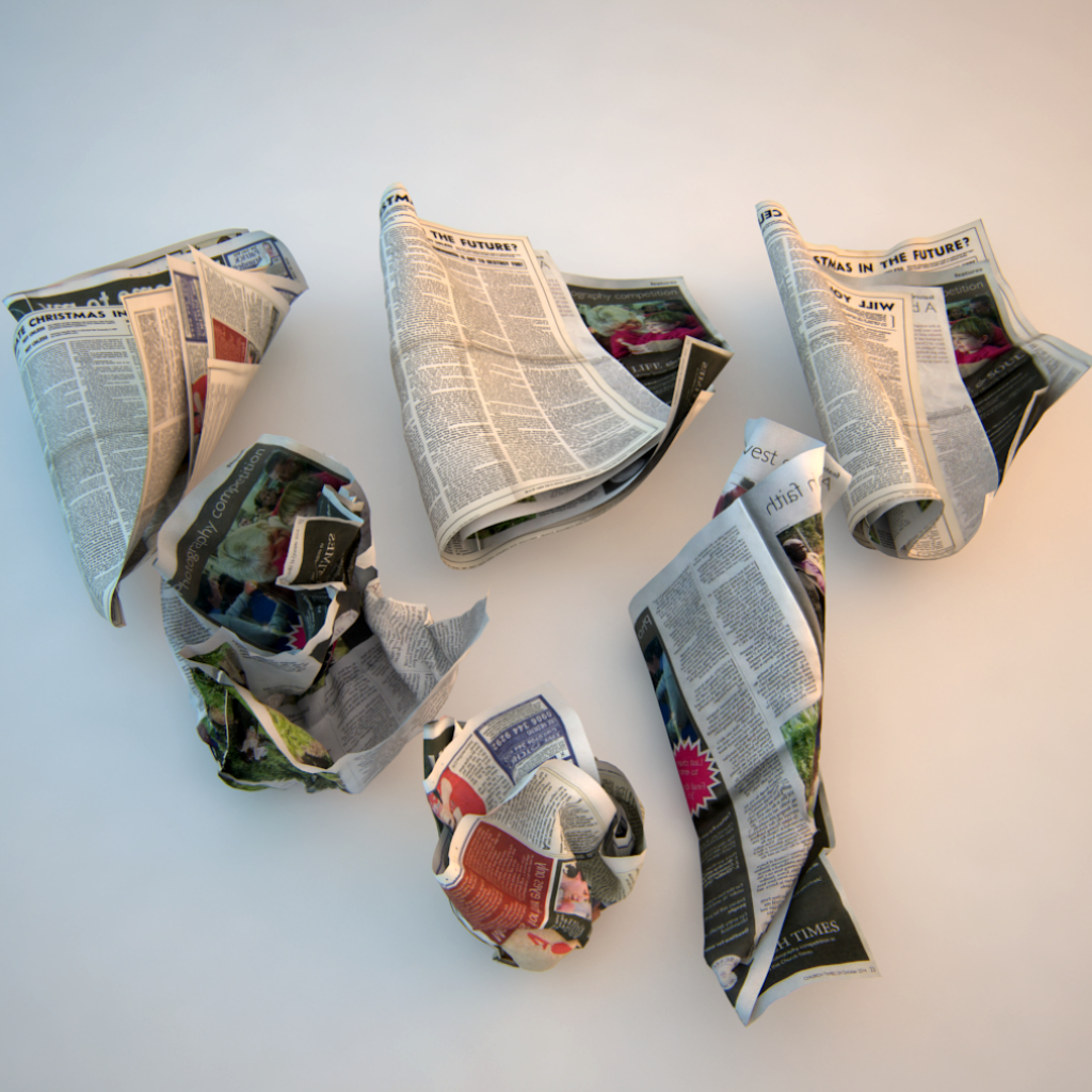 crumpled newspaper paper 3d model