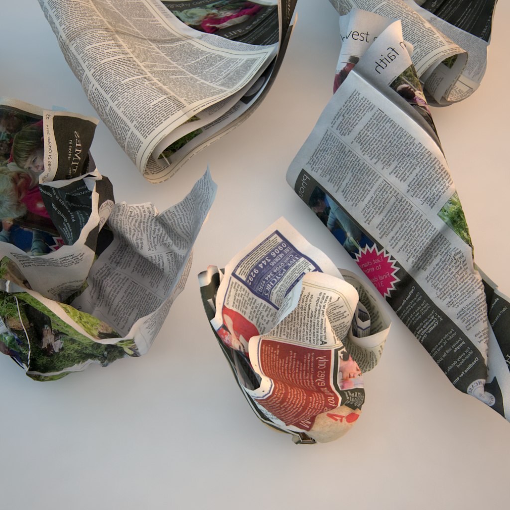 crumpled newspaper paper 3d model