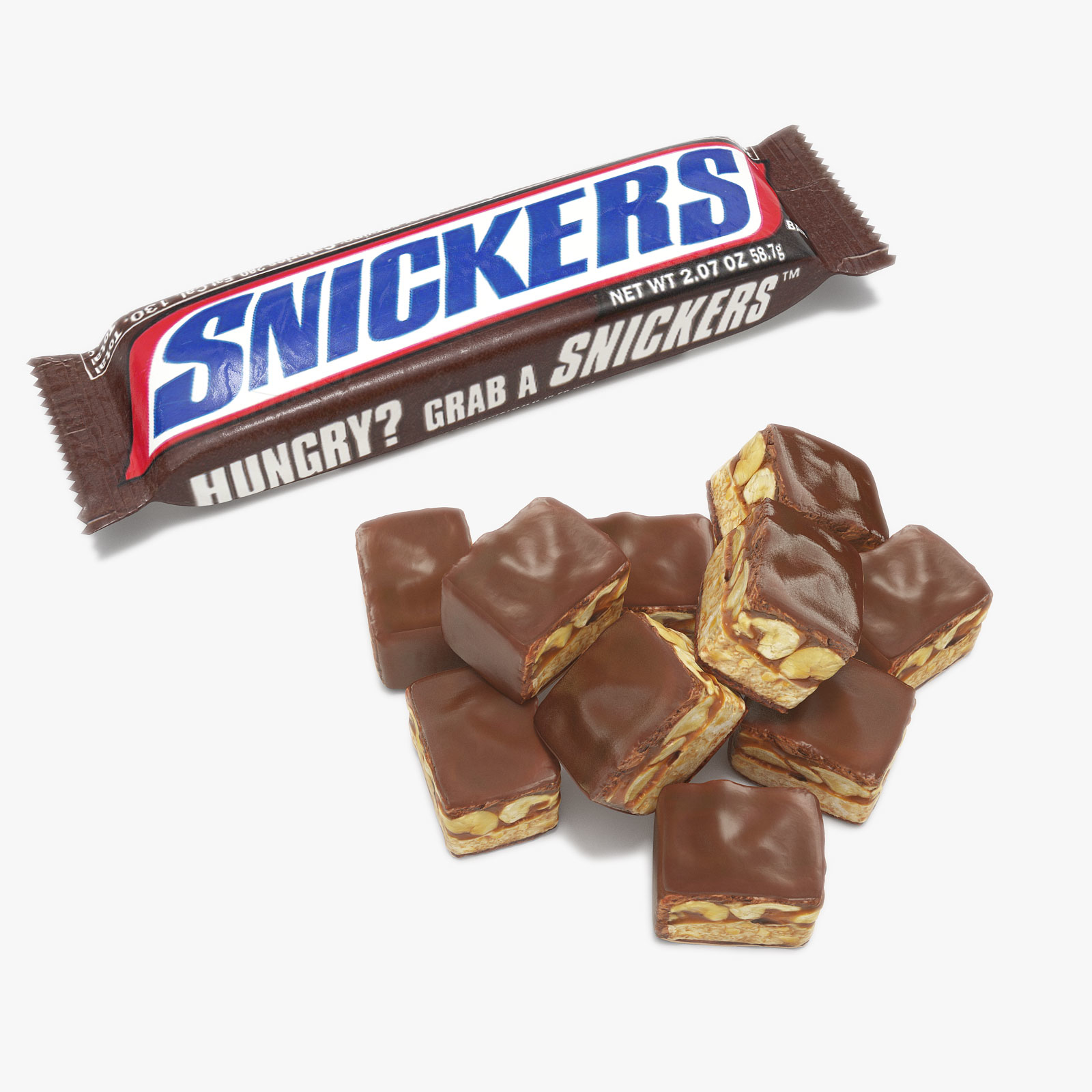 3d model snickers candy bar pieces
