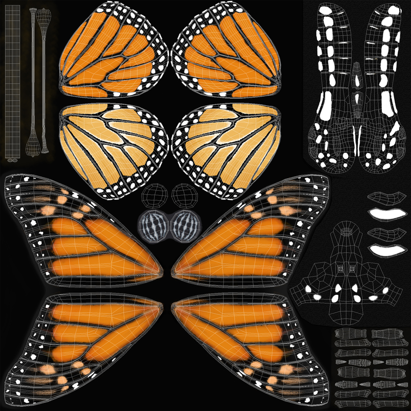 3d monarch butterfly flying