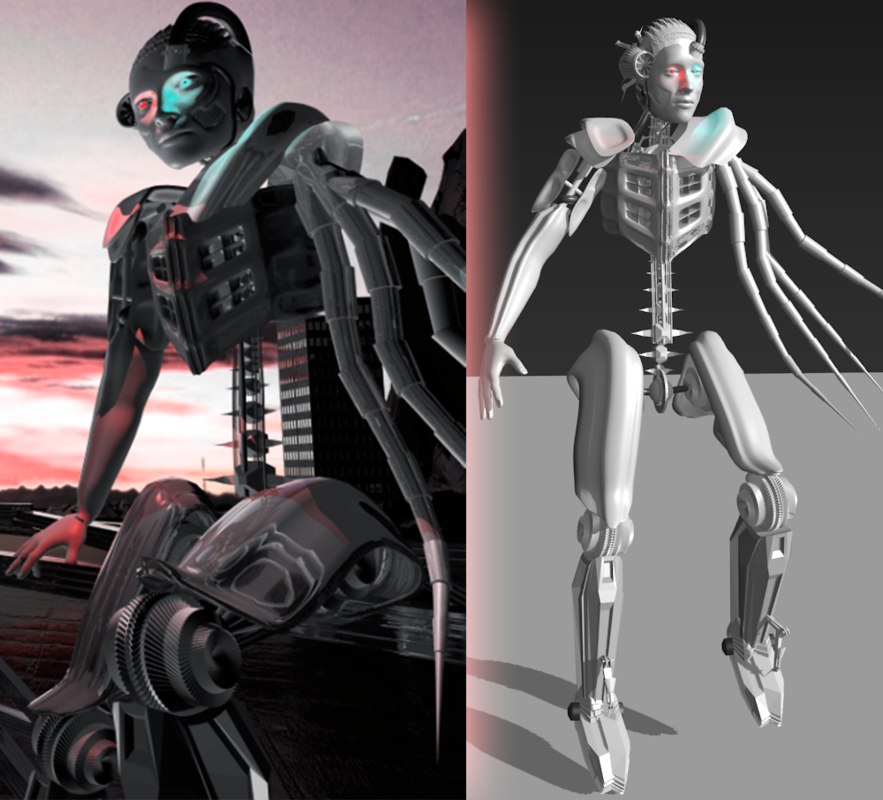 3d Model Rigged Robot Mans Tentacles
