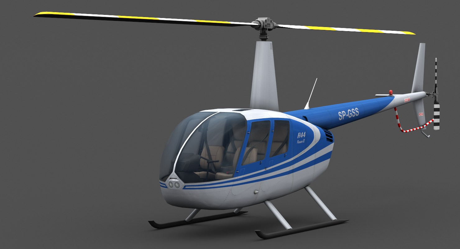 low-poly robinson r44 helicopter 3d model