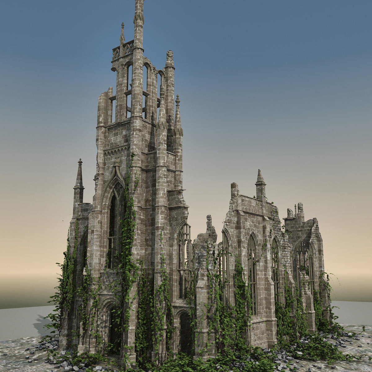 medieval ruined church 3d model