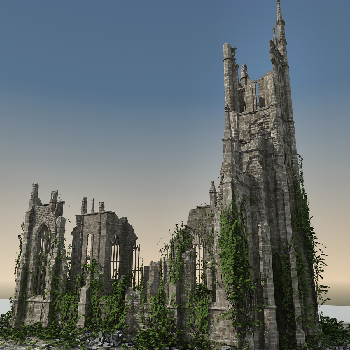 medieval ruined church 3d model