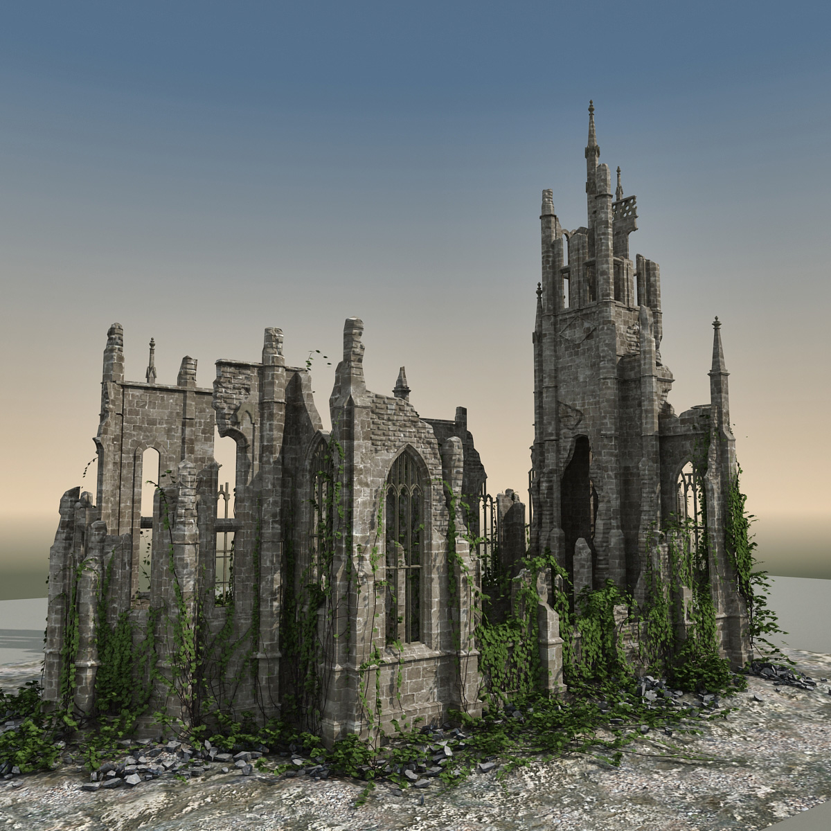 medieval ruined church 3d model