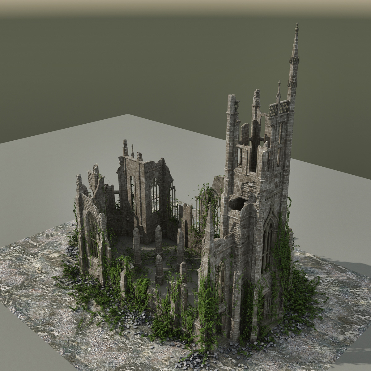 medieval ruined church 3d model