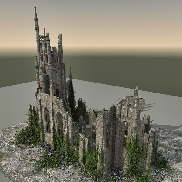 medieval ruined church 3d model