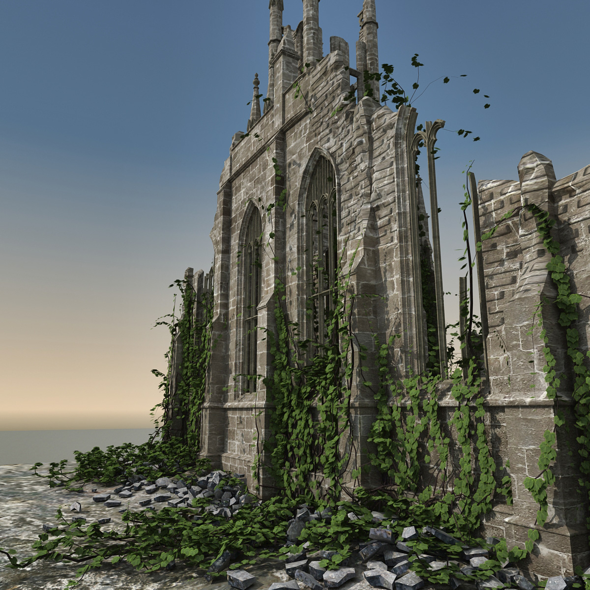 medieval ruined church 3d model