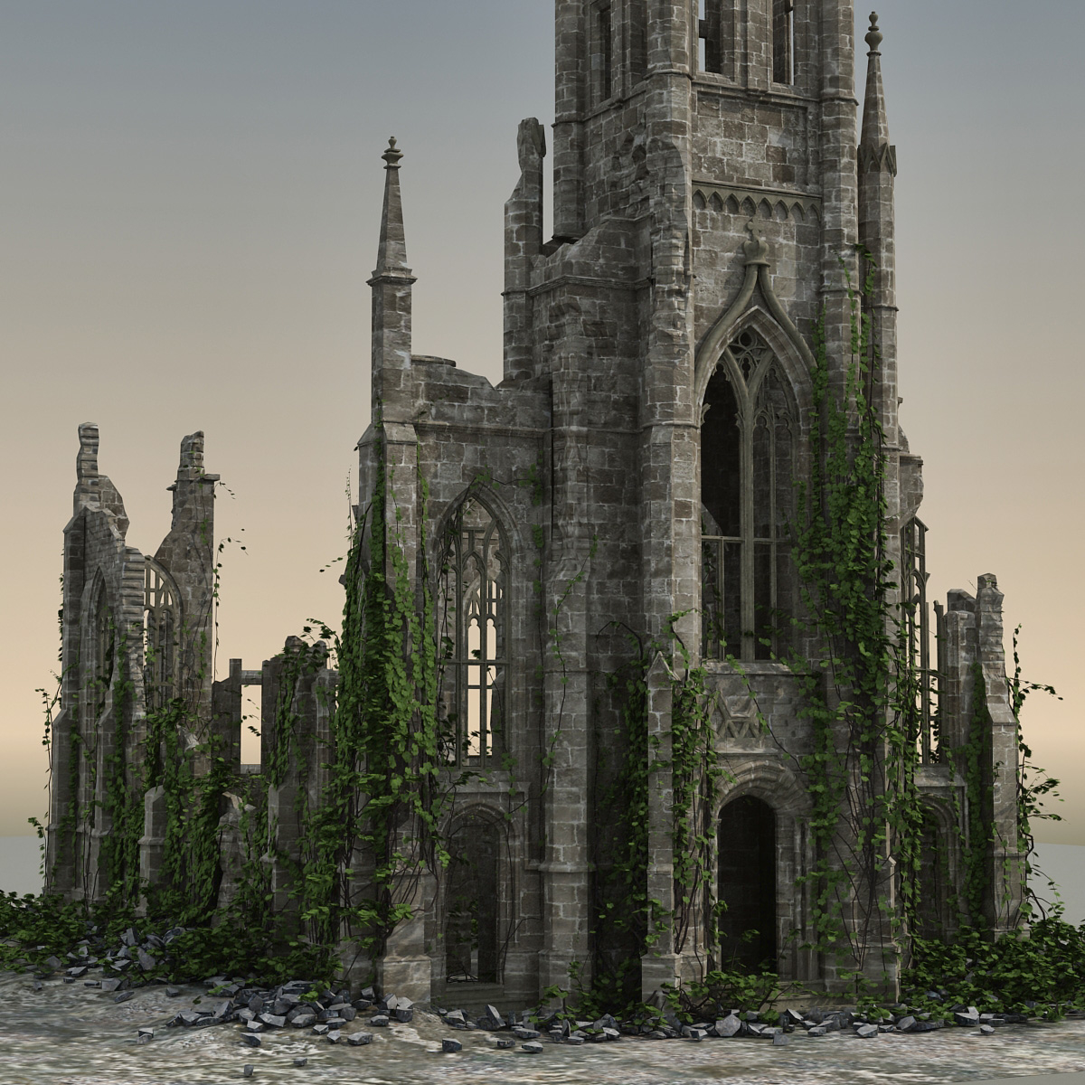 medieval ruined church 3d model