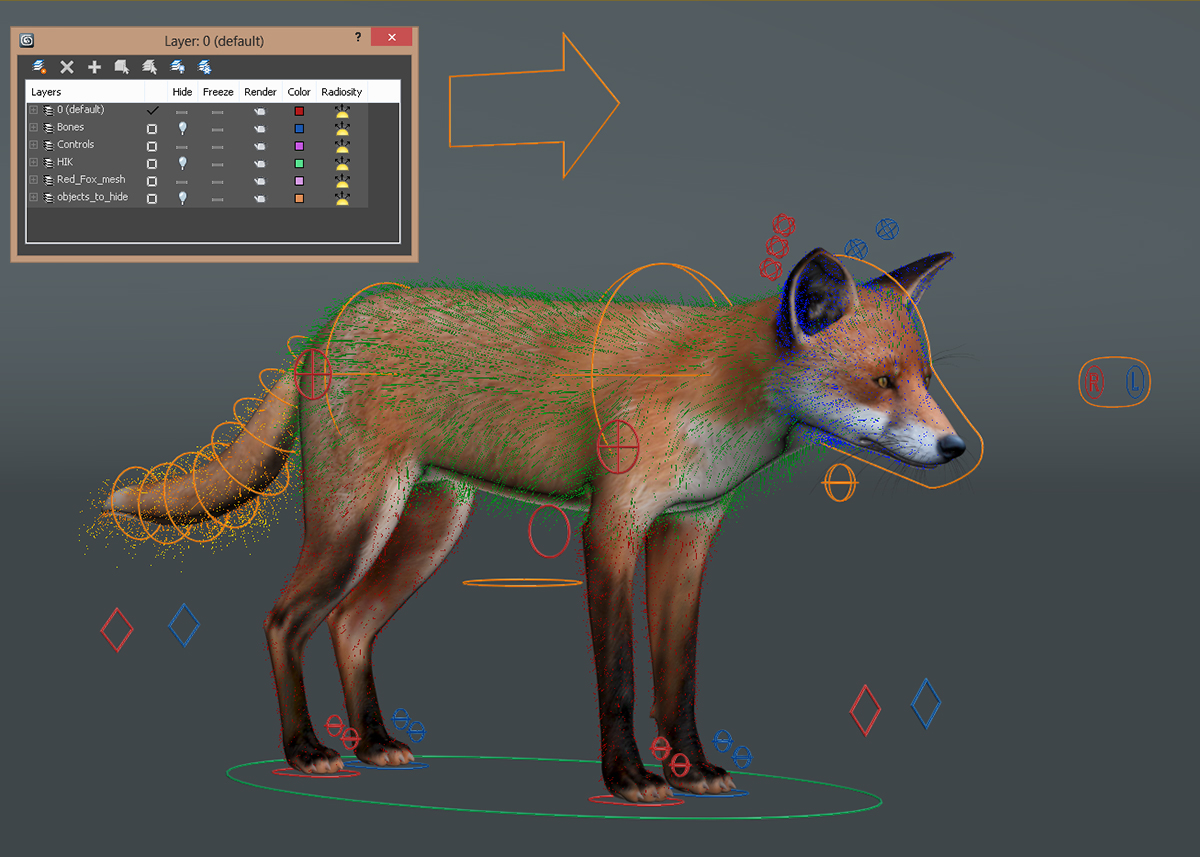 red fox fur rigged max