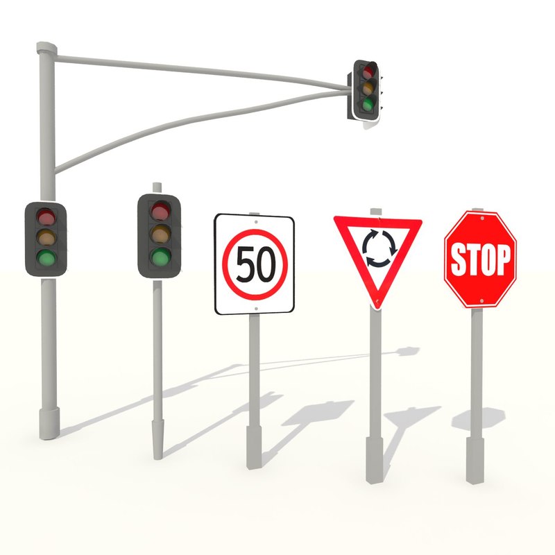 3d max traffic light road signs