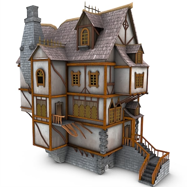 medieval tavern buildings obj