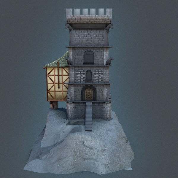 3d medieval wizard tower buildings model
