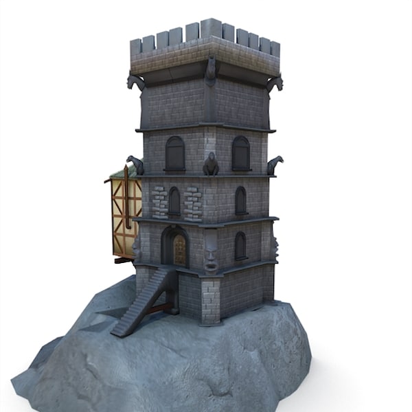 3d medieval wizard tower buildings model
