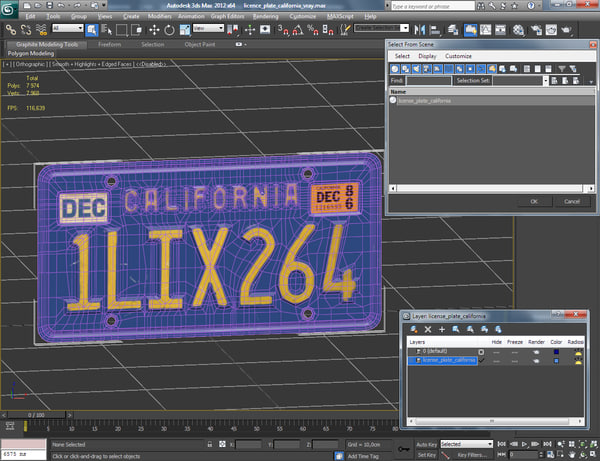 3d license plate california model
