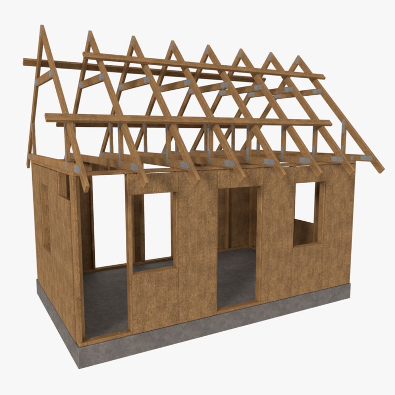 timber frame building construction 3d model