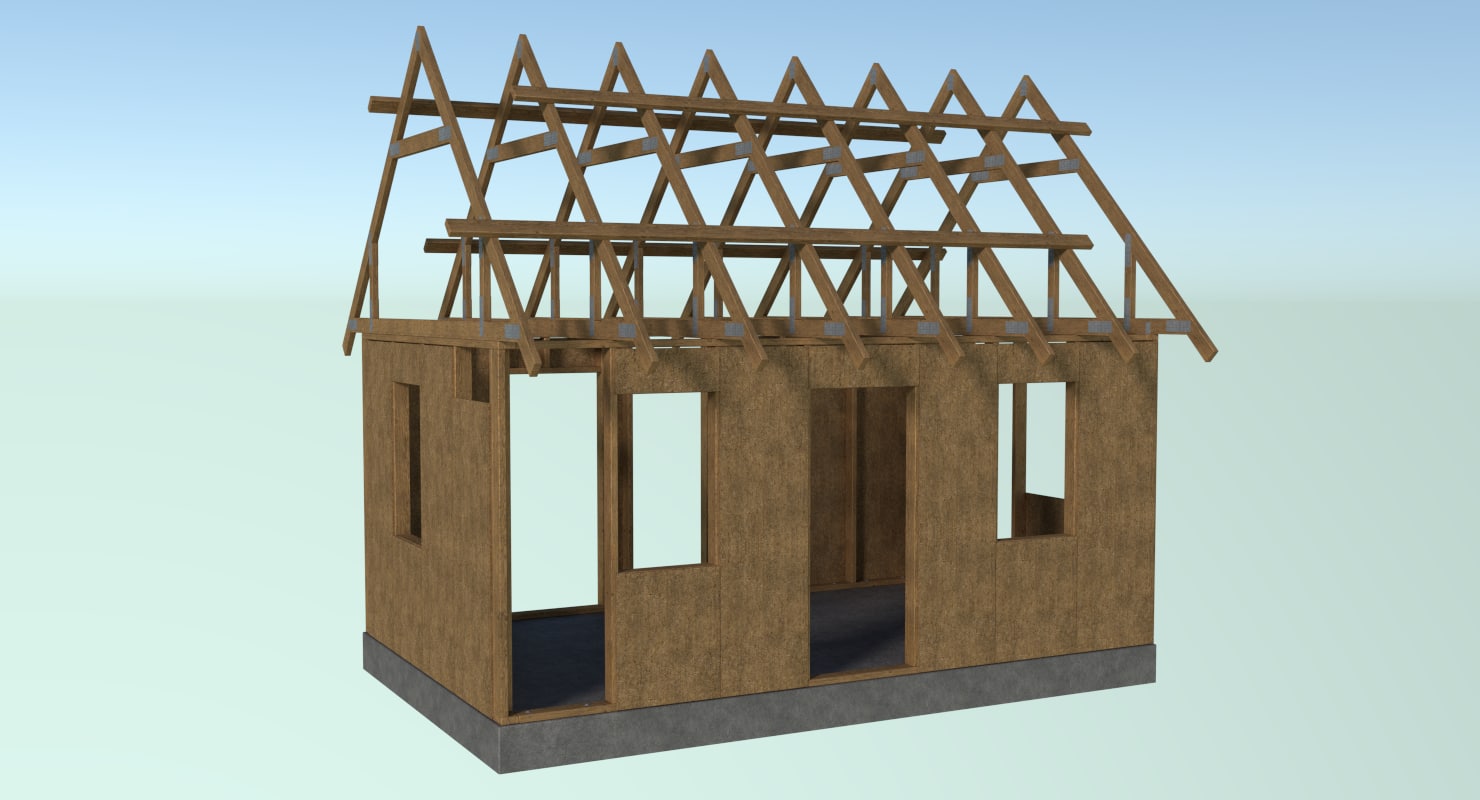 timber frame building construction 3d model
