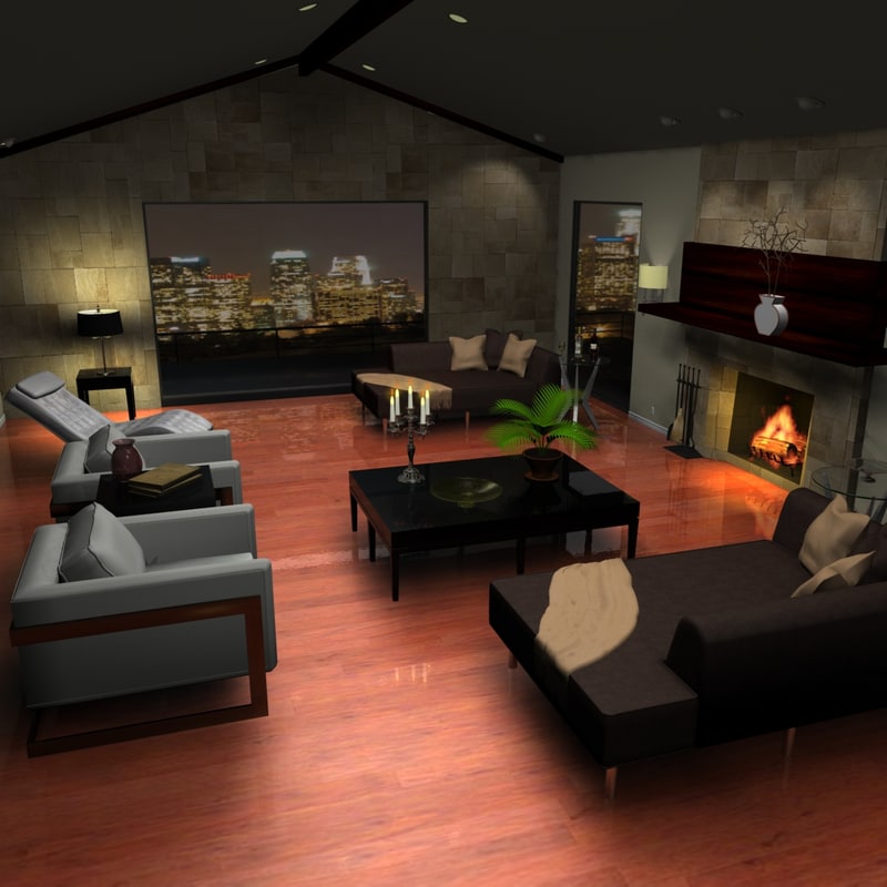 3d model of contemporary living room scene