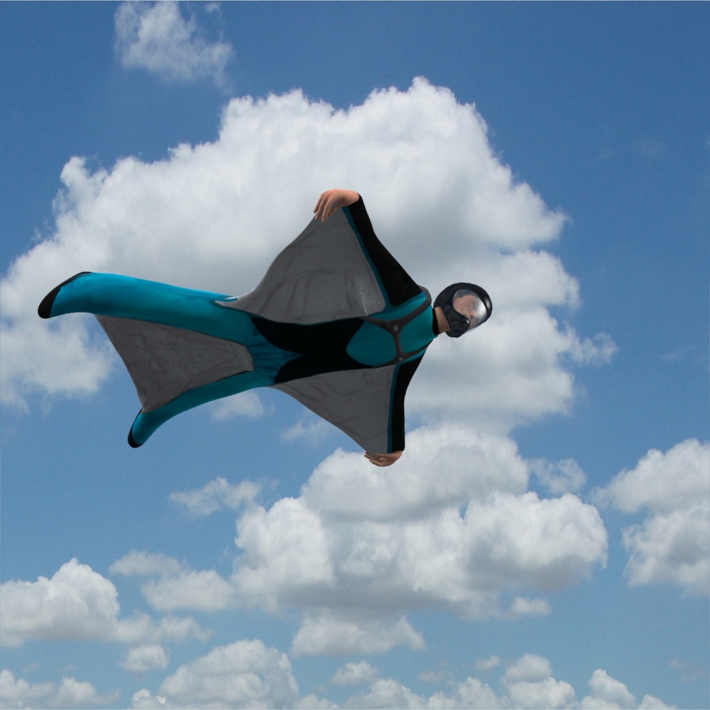 male wingsuit flyer animation 3d model