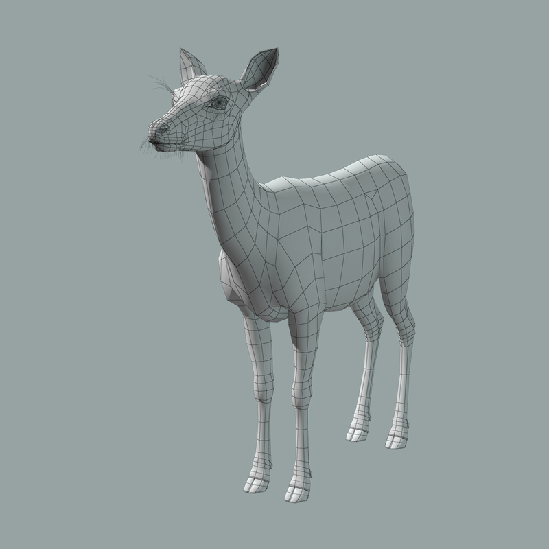 red deer doe fur 3d model