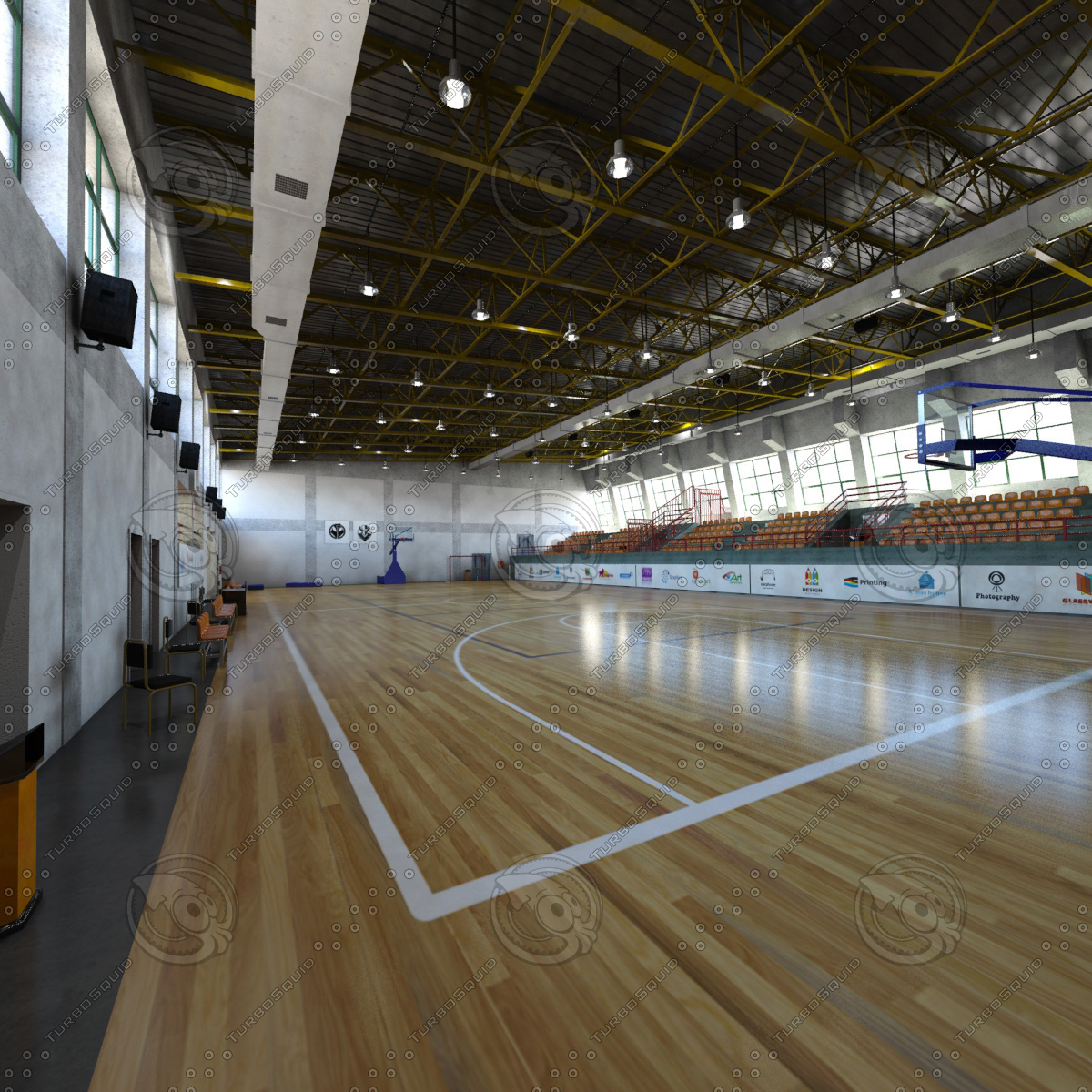 indoor basketball court 3d model