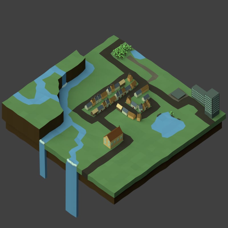 low-poly town 3d model