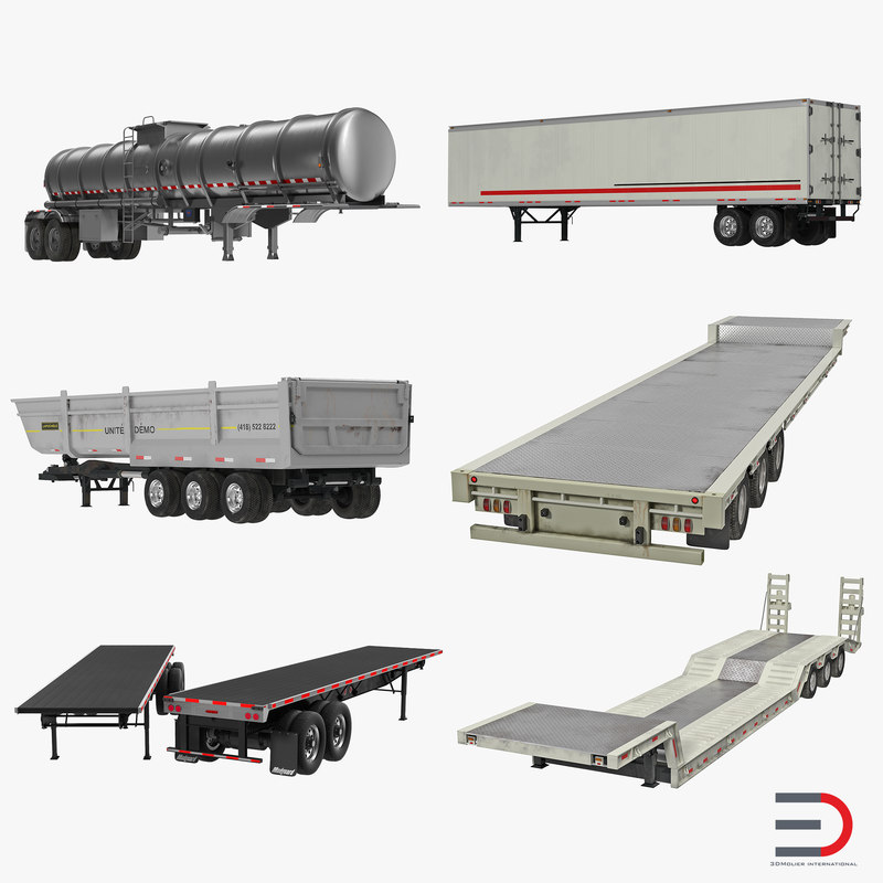 trailers 3 flatbed semi 3d obj