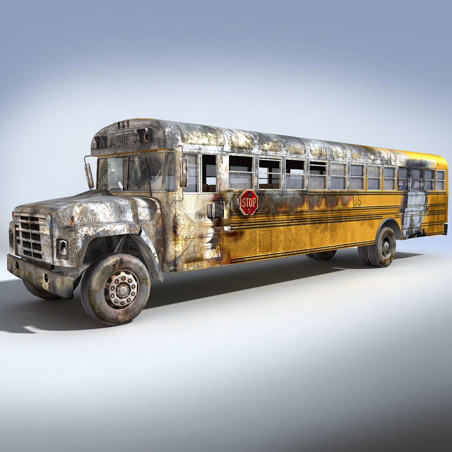derelict school bus 3d model