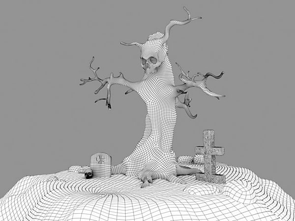 tree skull scene 3d model