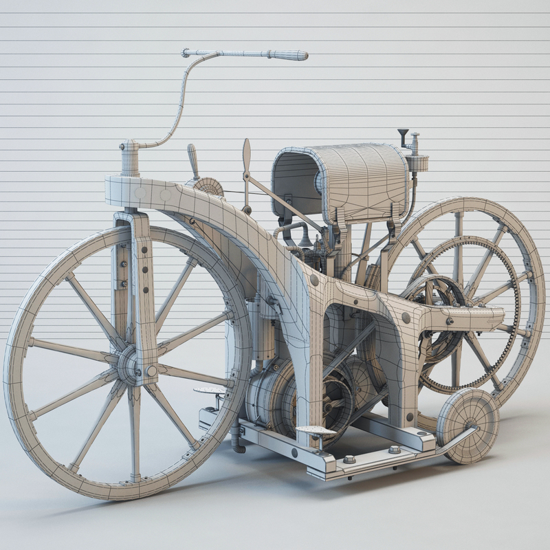 daimler reitwagen motorcycle 1885 3d obj