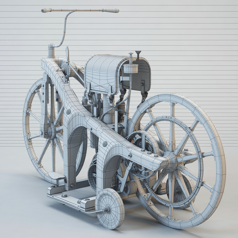 daimler reitwagen motorcycle 1885 3d obj