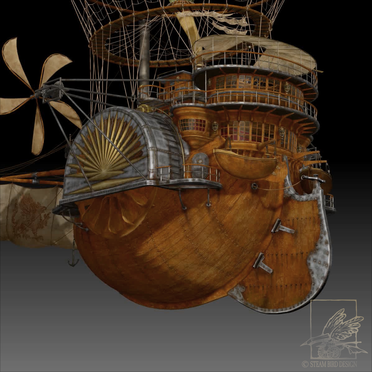 steampunk steam airship 3d 3ds