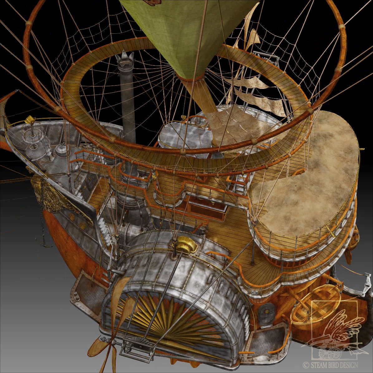 steampunk steam airship 3d 3ds