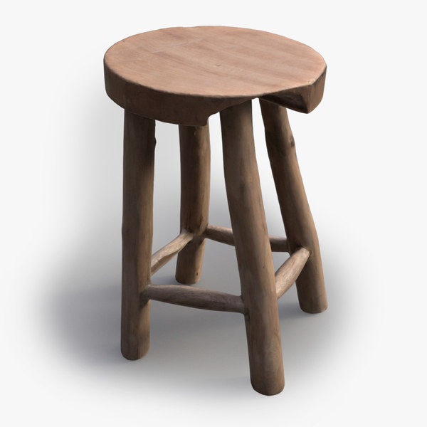square vintage wood stool 3d model