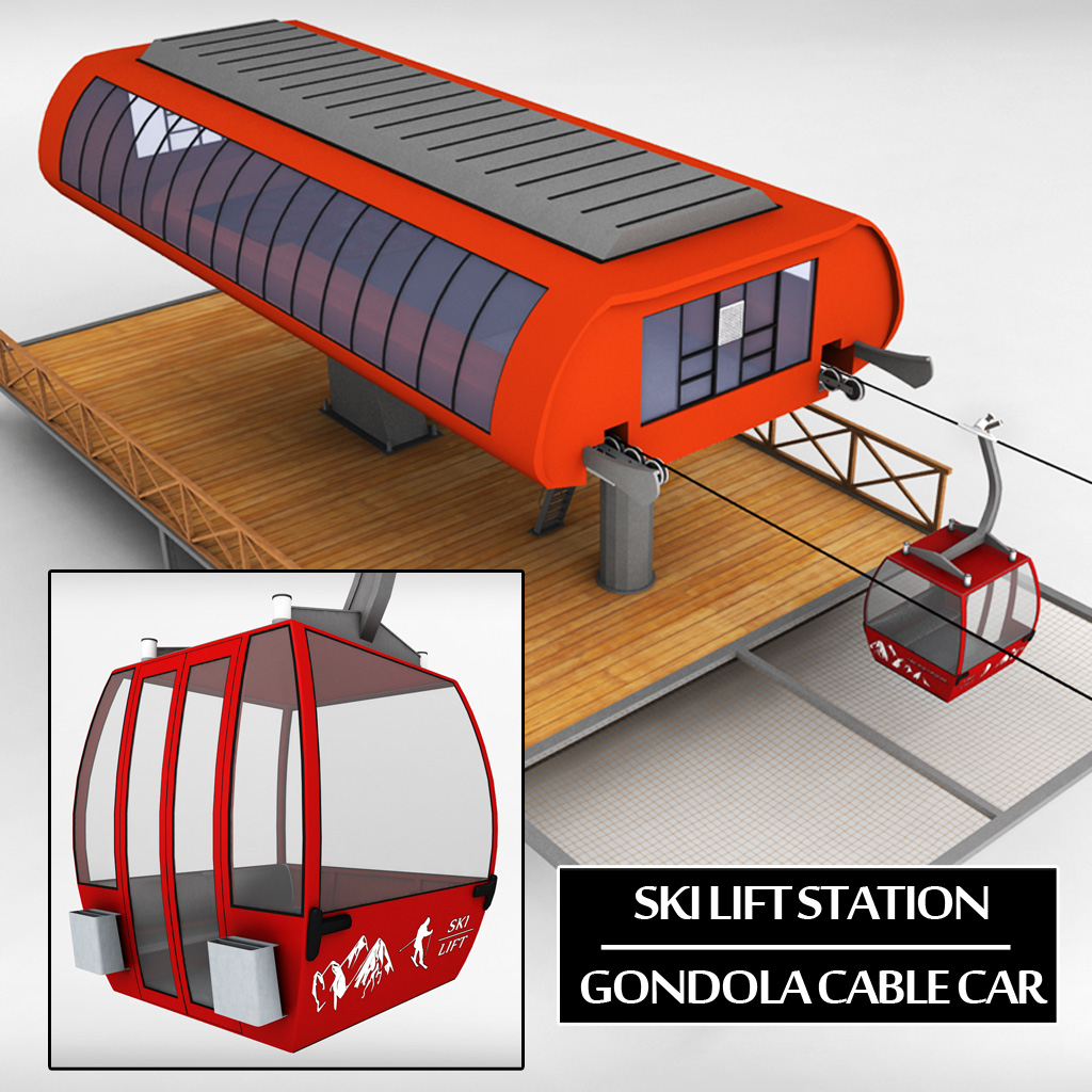 3d obj ski lift station gondola