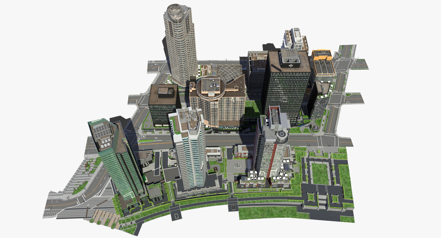 3d model city block buildings