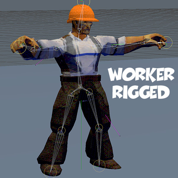 rigged man worker 3ds