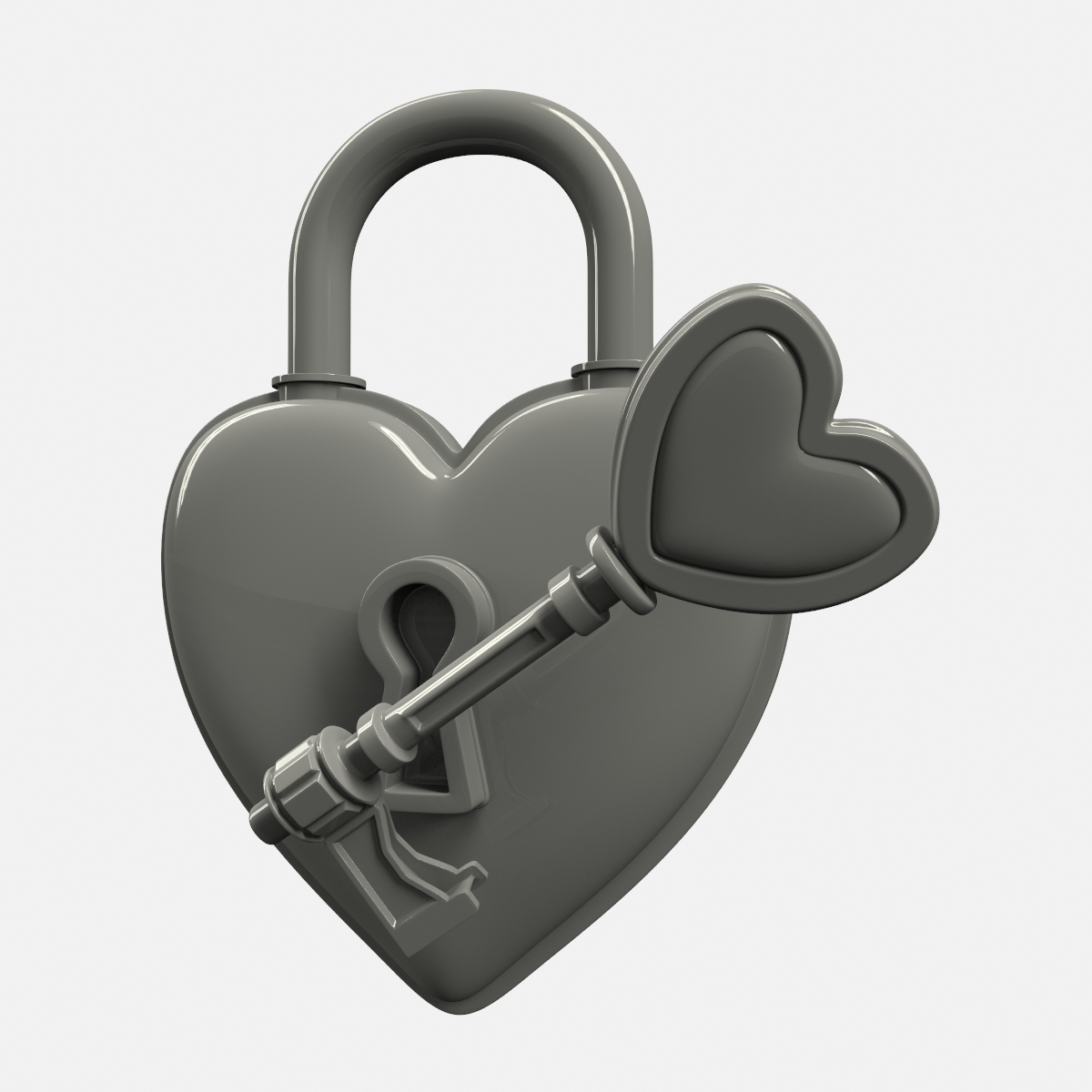 3d heart lock key model