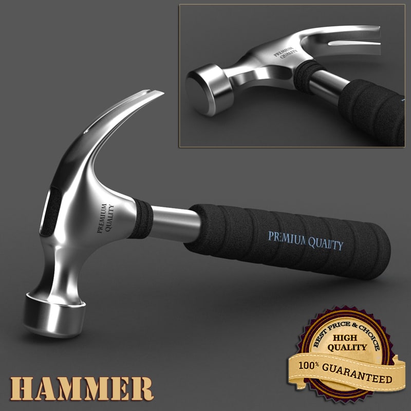 3d hammer realistic metal model