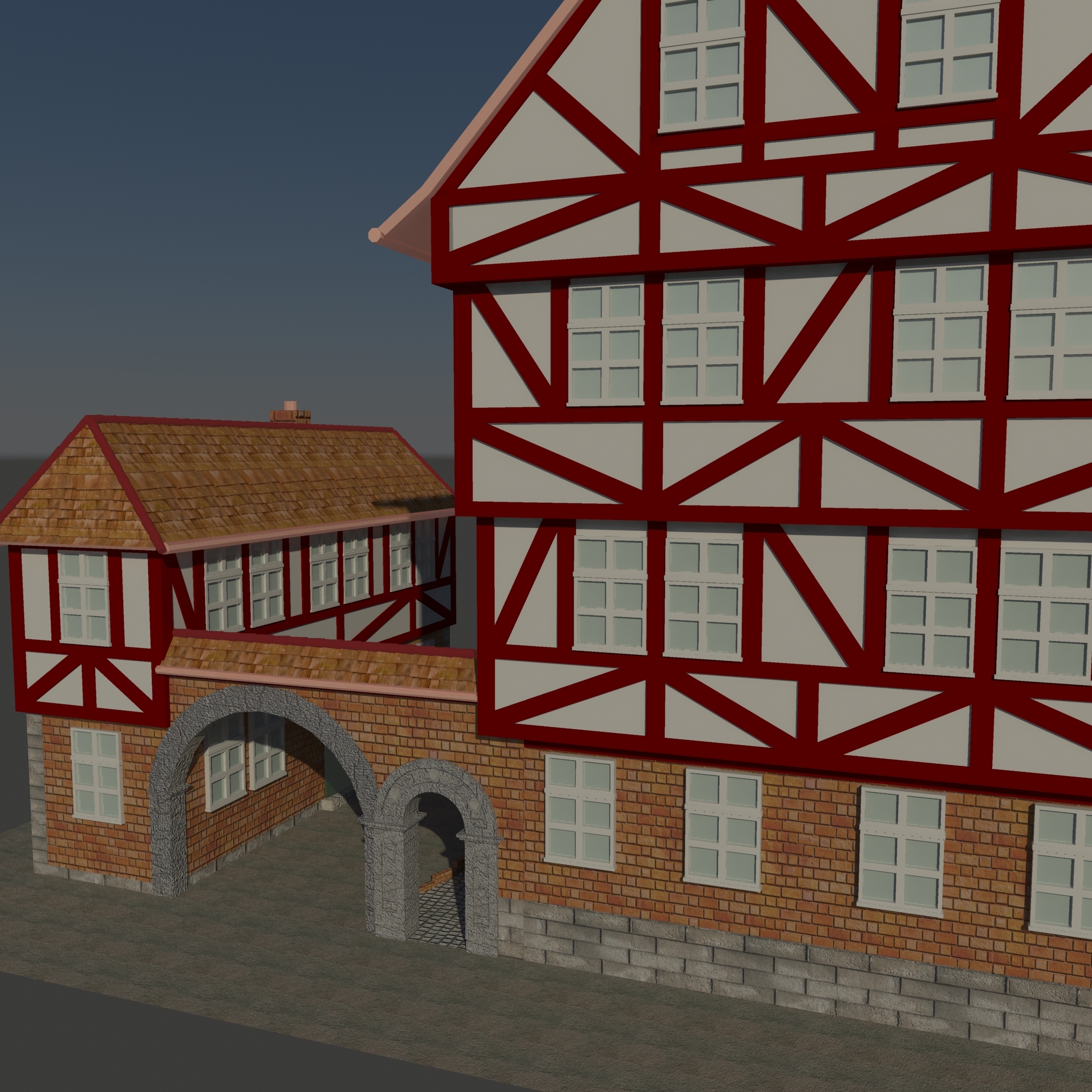 german half-timbered house 3d model