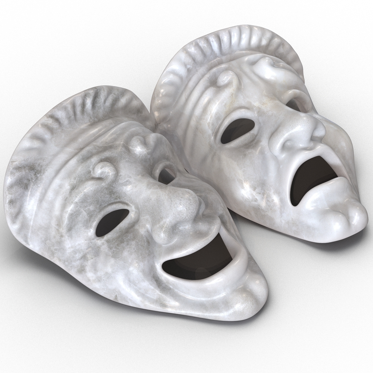 theatre masks set white marble 3d obj