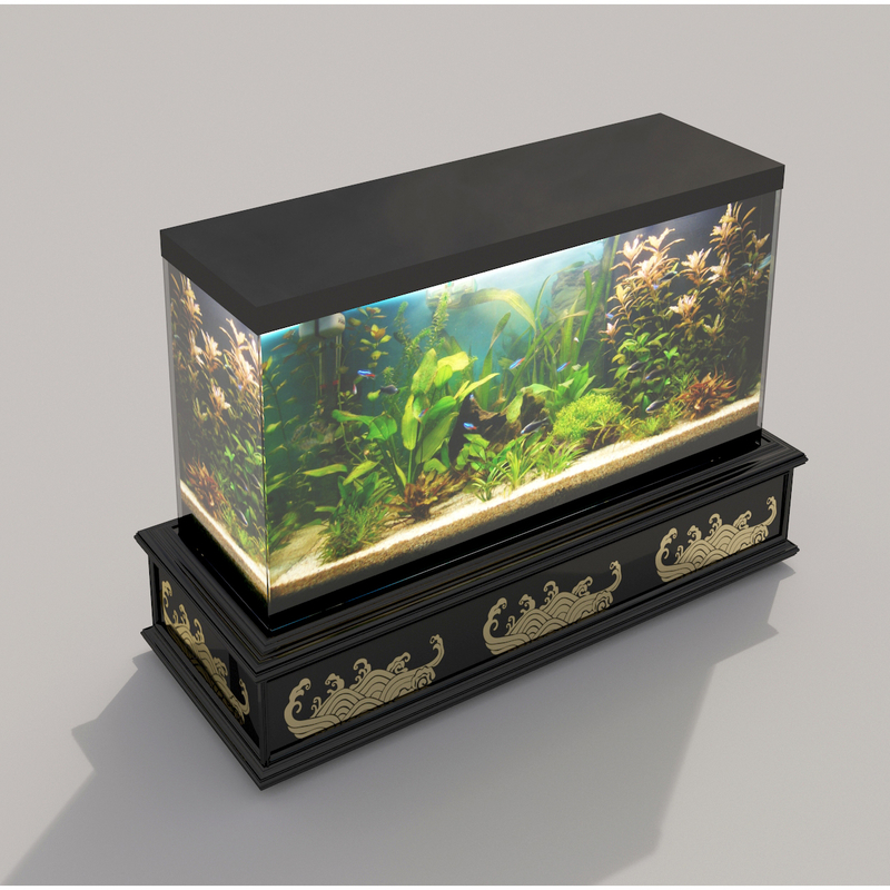 3d model interior aquarium oriental style