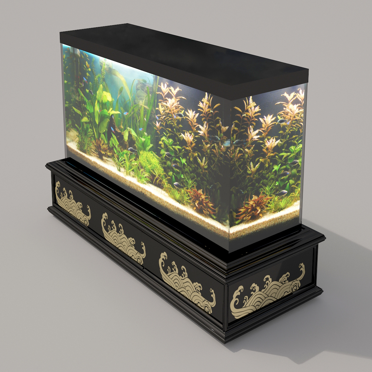 3d model interior aquarium oriental style