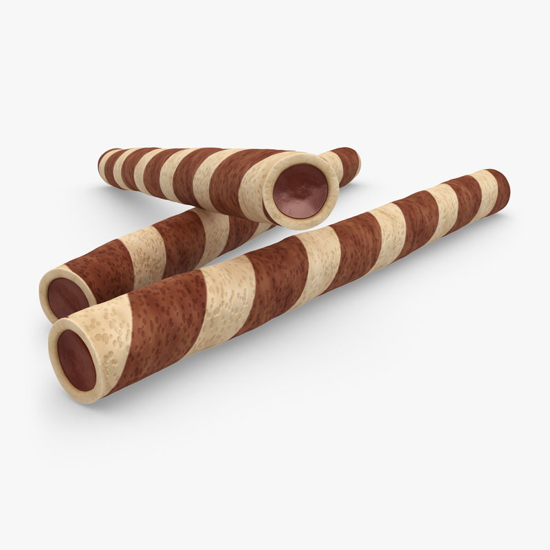 3d realistic wafer rolls chocolate model