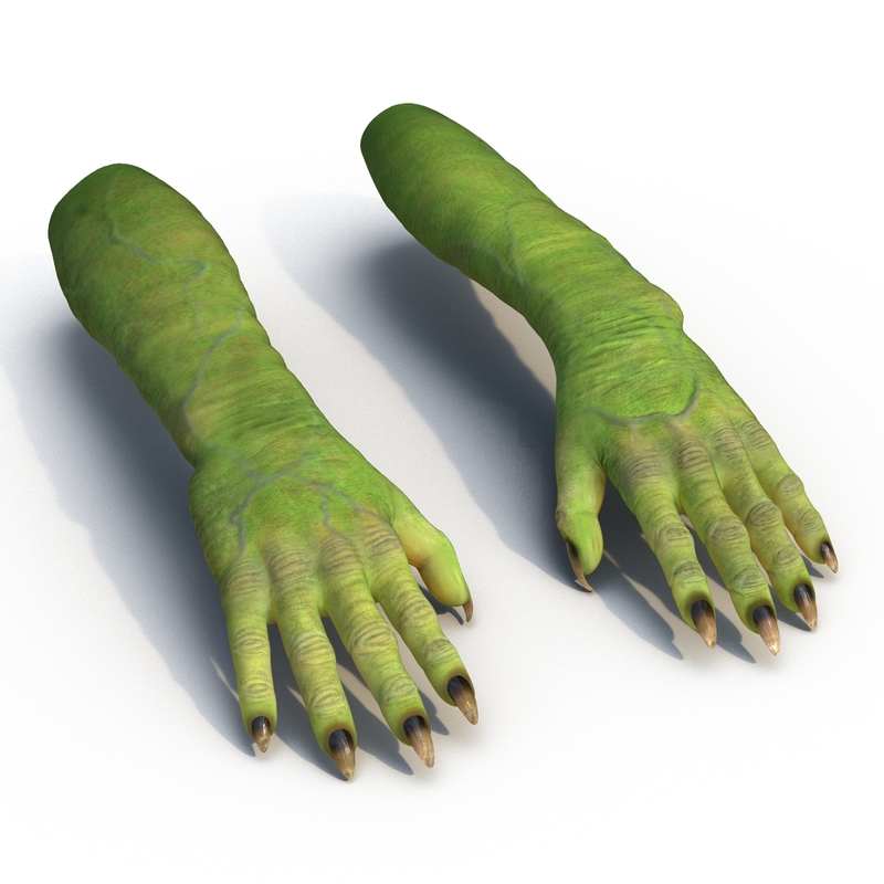 3d green orc hands rigged model