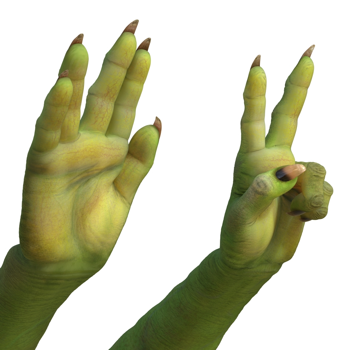 3d green orc hands rigged model