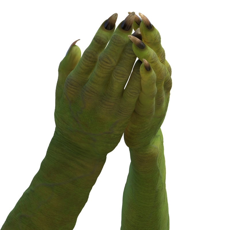 3d green orc hands rigged model