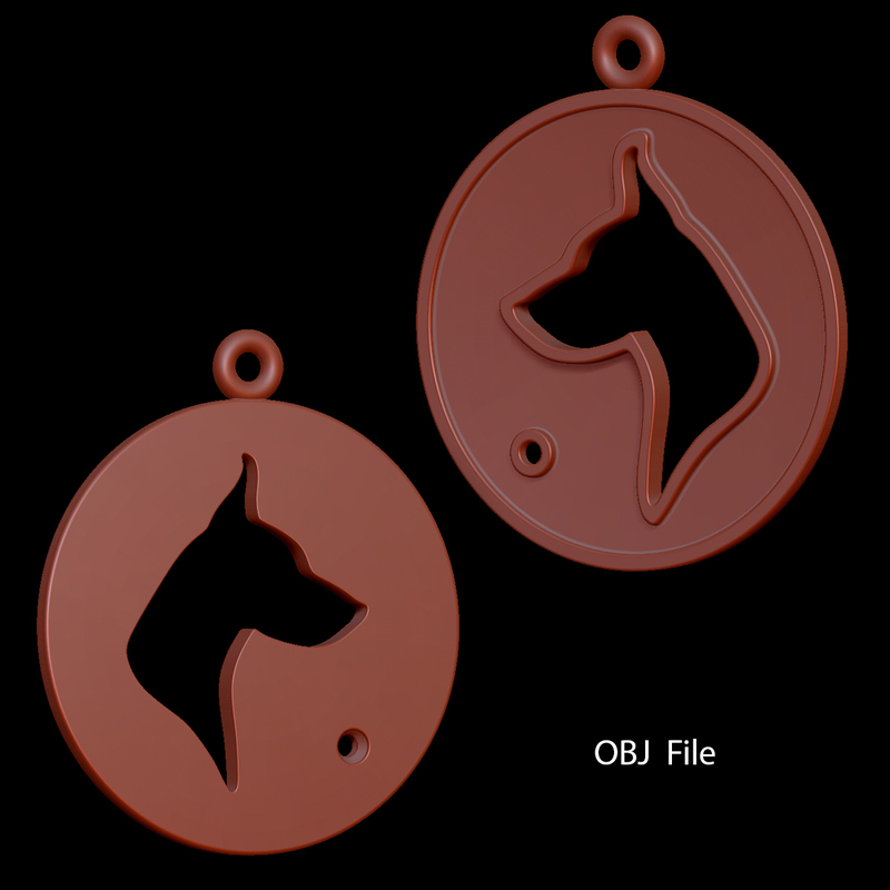 3d model domed dog pendant