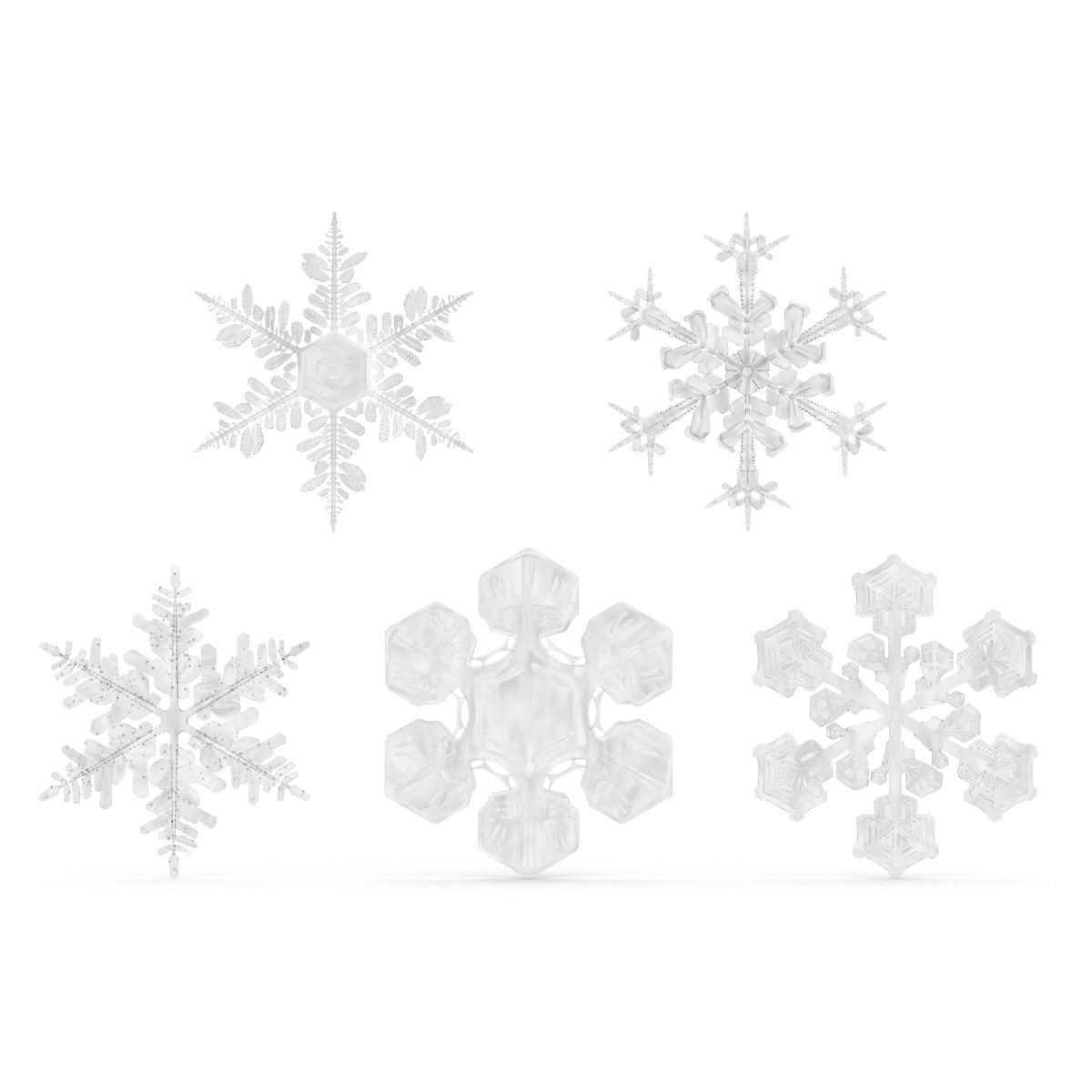 3d model snowflakes set realistic